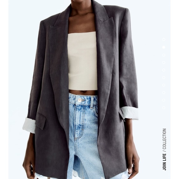 Zara | Jackets & Coats | Zara Linen Blazer With Striped Sleeves | Poshmark